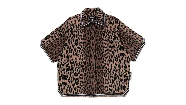 A BATHING APE By Kazuki Kuraishi Leopard Jacquard Short Sleeve Shirt - Beige