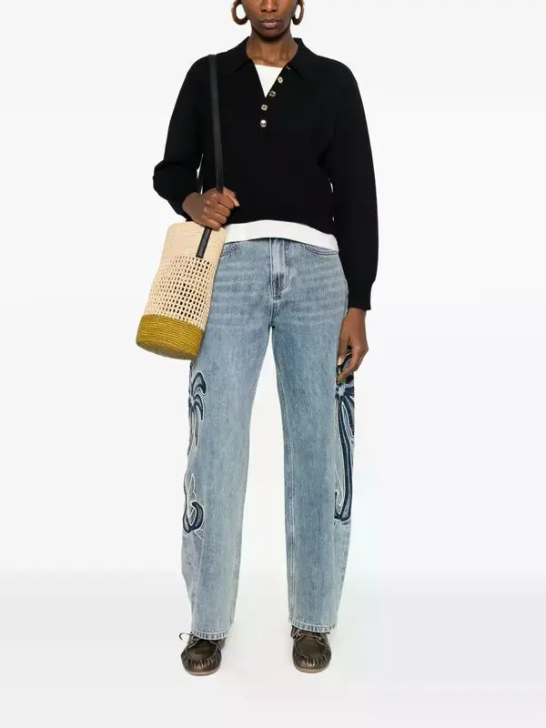 Sandro Palm Embroidered Wide Barrel Jeans