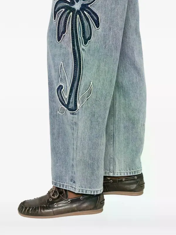 Sandro Palm Embroidered Wide Barrel Jeans