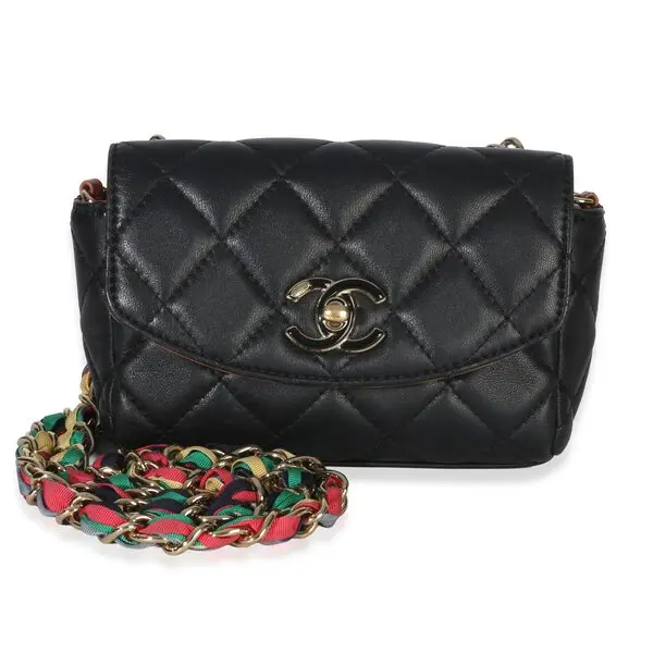Chanel Quilted Lambskin Ribbon Chain Coco Flap Bag - Black