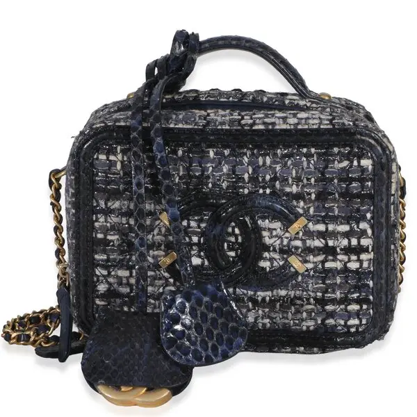 Chanel Tweed Python Vanity Case - Blue