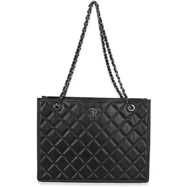 Chanel Quilted Caviar Cc Shopping Tote - Black