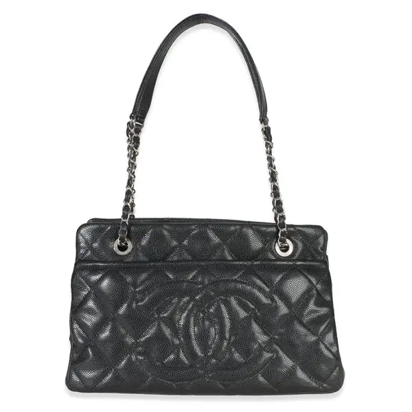 Chanel Quilted Caviar Timeless Soft Shopping Tote - Black