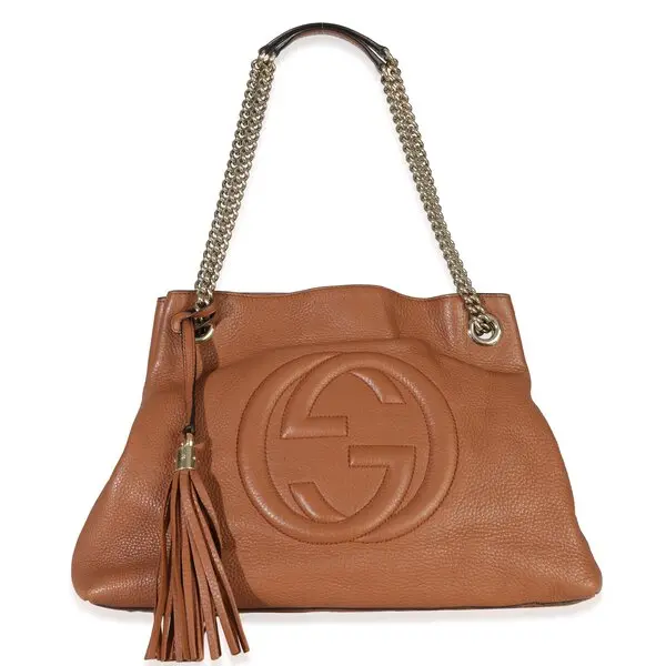 Gucci Pebbled Calfskin Soho Chain Tote - Brown