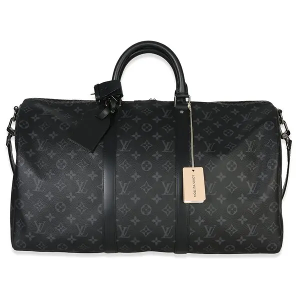 LOUIS VUITTON Monogram Eclipse Canvas Keepall Bandouliere 50 - Black