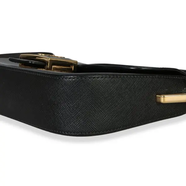 Prada Saffiano Lux Leather Embleme Flap Shoulder Bag - Black
