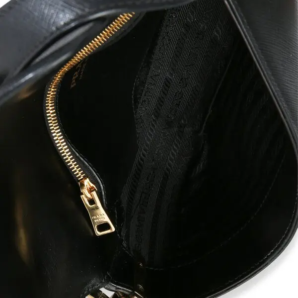 Prada Saffiano Lux Leather Embleme Flap Shoulder Bag - Black