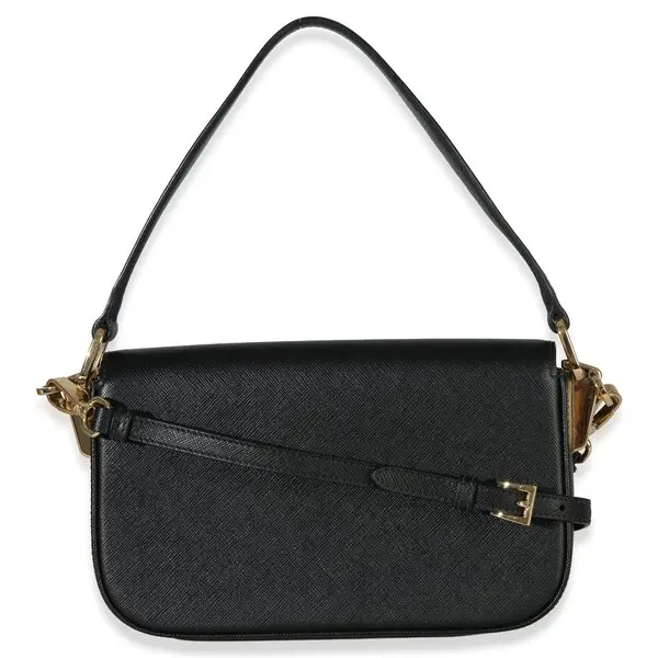 Prada Saffiano Lux Leather Embleme Flap Shoulder Bag - Black