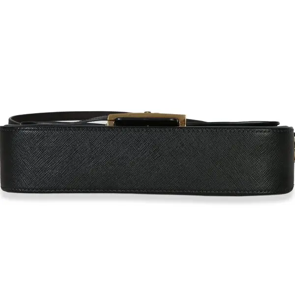 Prada Saffiano Lux Leather Embleme Flap Shoulder Bag - Black