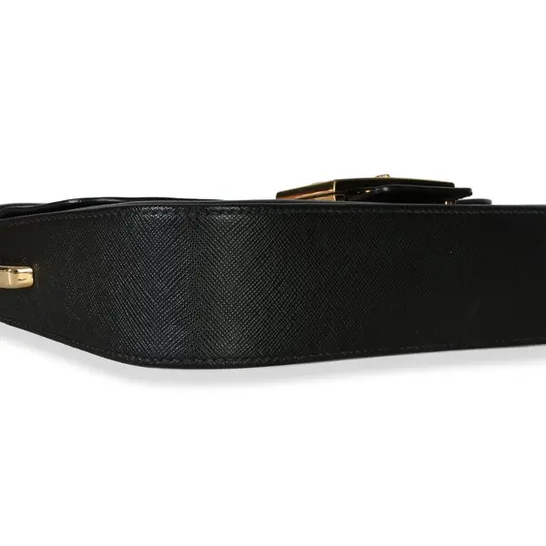 Prada Saffiano Lux Leather Embleme Flap Shoulder Bag - Black