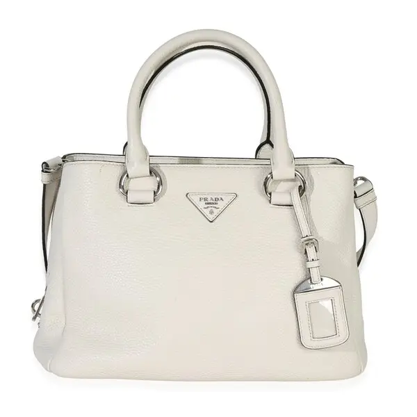 Prada Vitello Daino Double Zip Shopping Tote - White