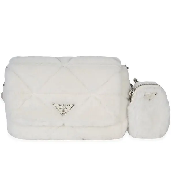 Prada Shearling Patchwork System Flap Bag - White