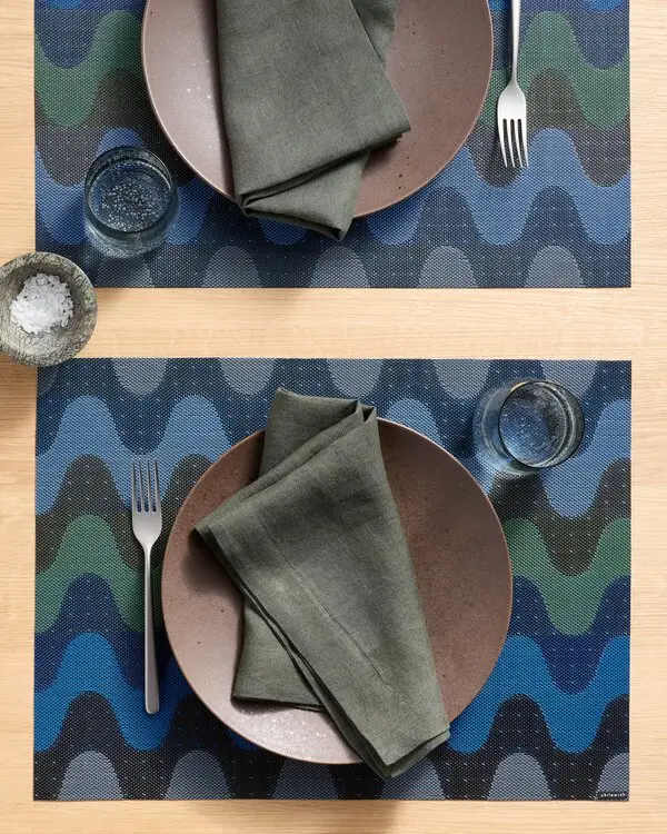 Quince Chilewich Wiggle Easy-care Rectangular Placemat, Set Of 4 - Deep Sea