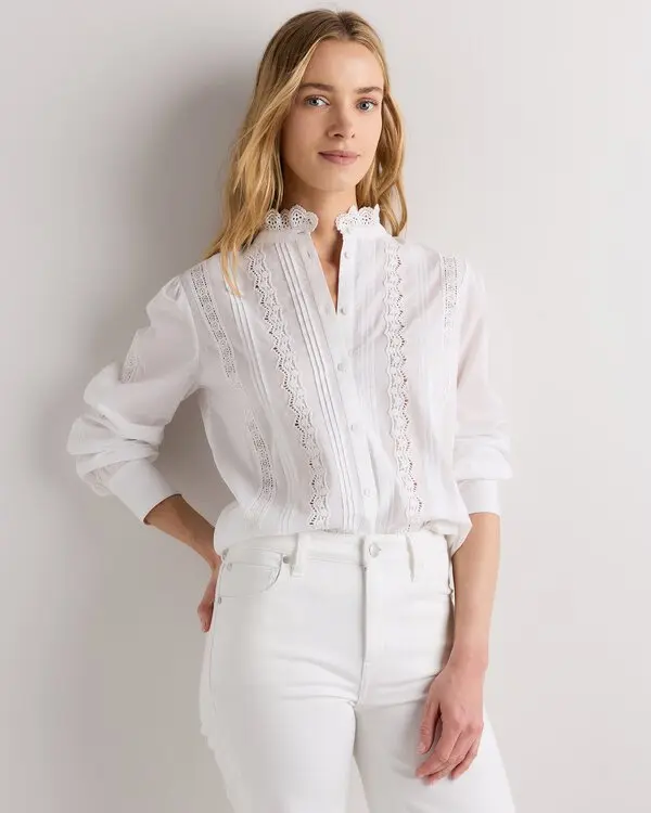 Quince Voile Lace Detail Blouse - Classic White