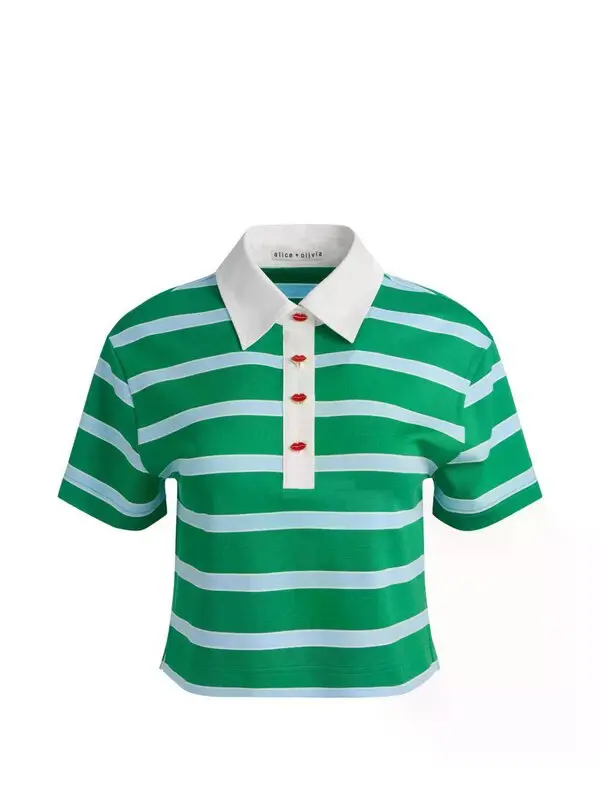 Alice + Olivia Striped Polo Top - Green