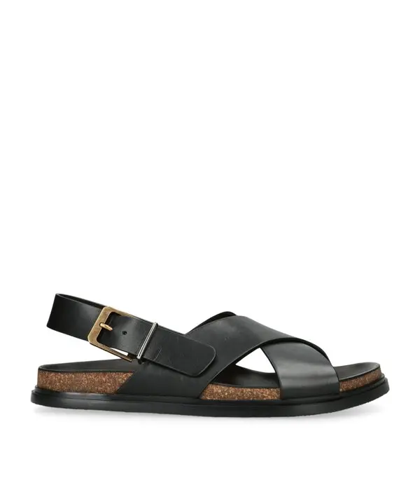 THE ROW Leather Buckle Sandals - Black