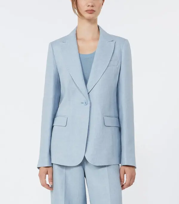 Max Mara Linen Single-breasted Blazer - Blue