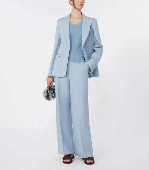 Max Mara Linen Single-breasted Blazer - Blue