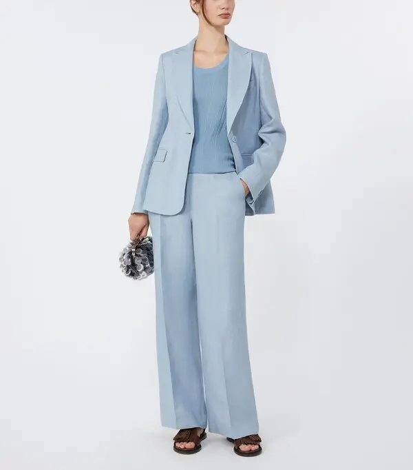 Max Mara Linen Wide-leg Trousers - Blue
