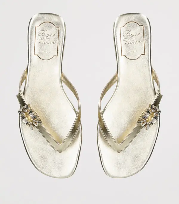 ROGER VIVIER Metallic Leather Embellished Sandals
