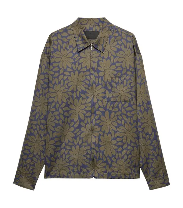 Prada Cotton-silk Zip-up Shirt With Floral Print