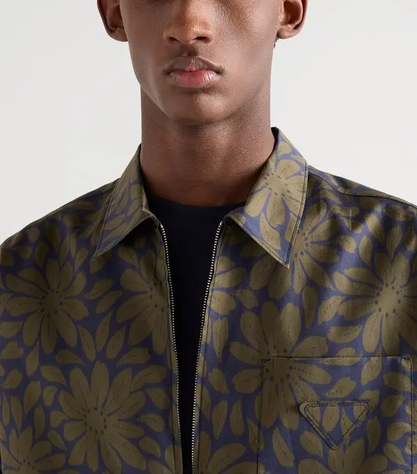 Prada Cotton-silk Zip-up Shirt With Floral Print