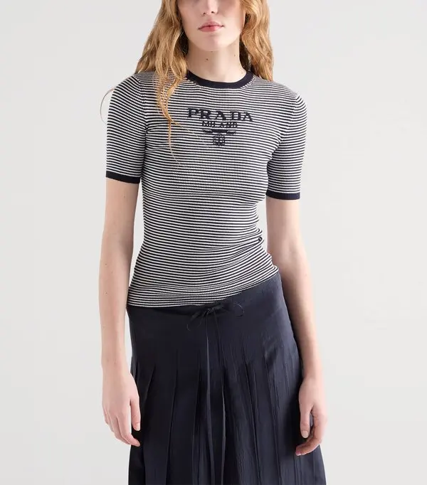 Prada Silk Cropped Logo Sweater
