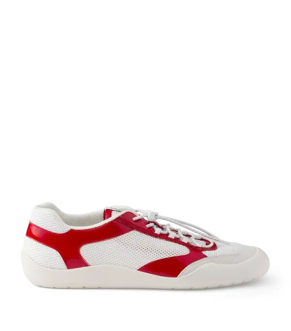 Prada Patent Leather-mesh Speedrock Sneakers - Red