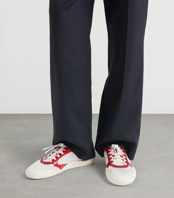 Prada Patent Leather-mesh Speedrock Sneakers - Red