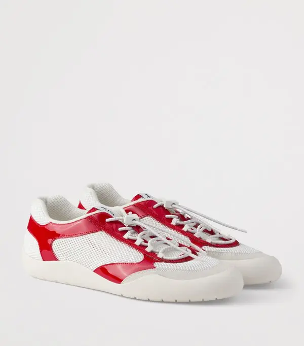 Prada Patent Leather-mesh Speedrock Sneakers - Red