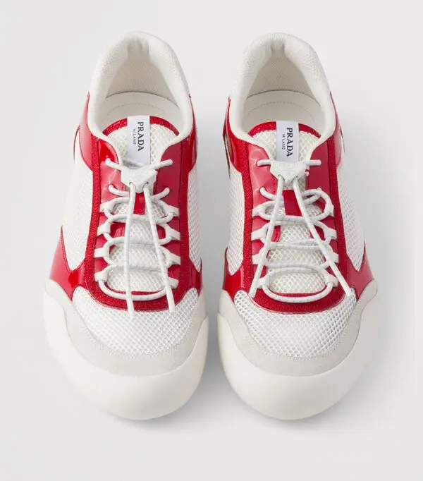 Prada Patent Leather-mesh Speedrock Sneakers - Red