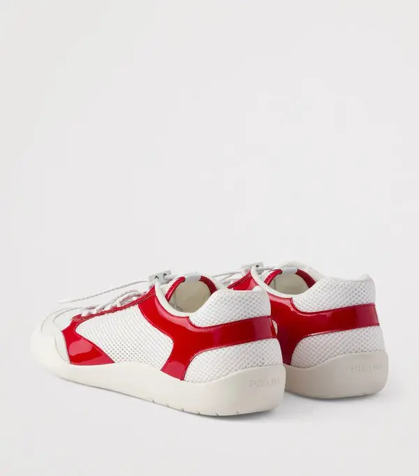 Prada Patent Leather-mesh Speedrock Sneakers - Red