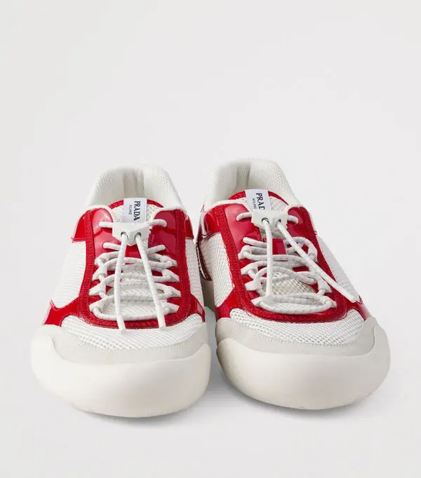 Prada Patent Leather-mesh Speedrock Sneakers - Red