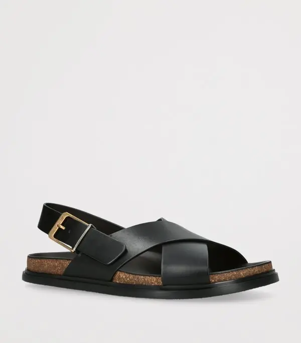 THE ROW Leather Buckle Sandals - Black