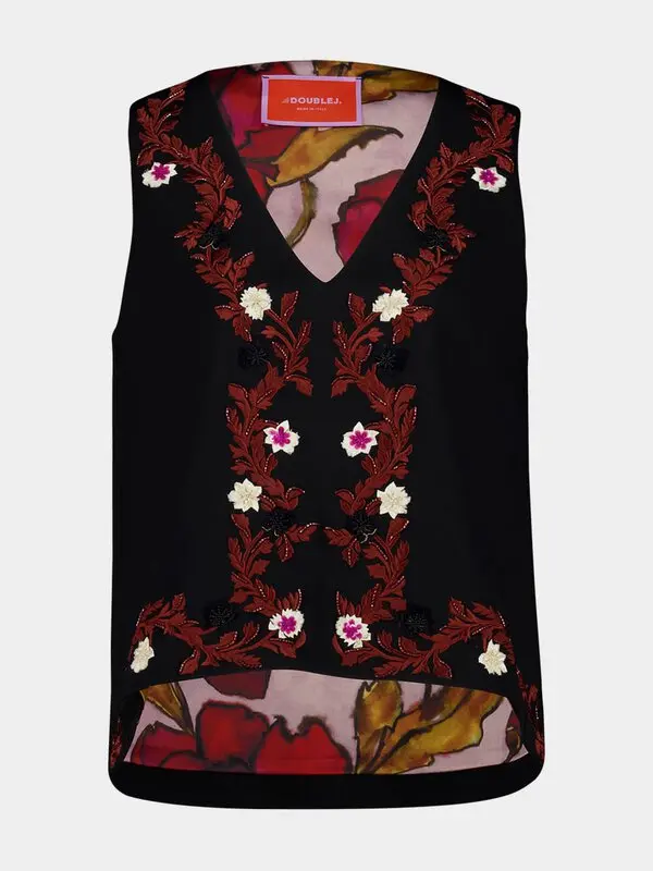 La DoubleJ La Scala Embroidered Jersey Top - Multicolour