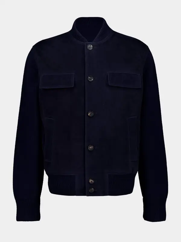 FERRAGAMO Suede Bomber Jacket - Blue