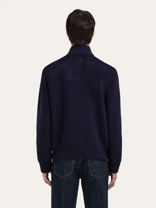 FERRAGAMO Suede Bomber Jacket - Blue