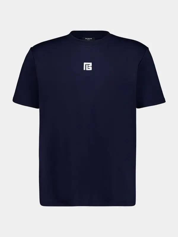 Balmain Navy T-shirt With Embroidered Pb Logo - Blue