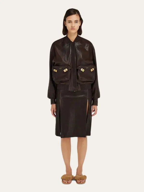 FERRAGAMO Midi Leather Skirt