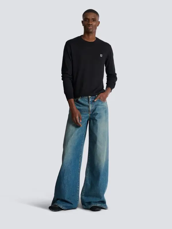 Balmain Silk-cotton Jumper With Pb Logo - Black