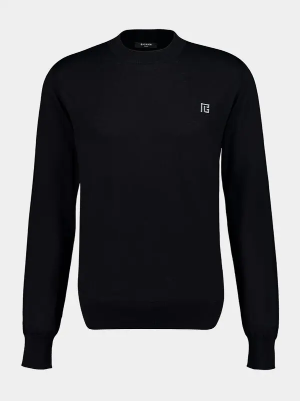 Balmain Silk-cotton Jumper With Pb Logo - Black