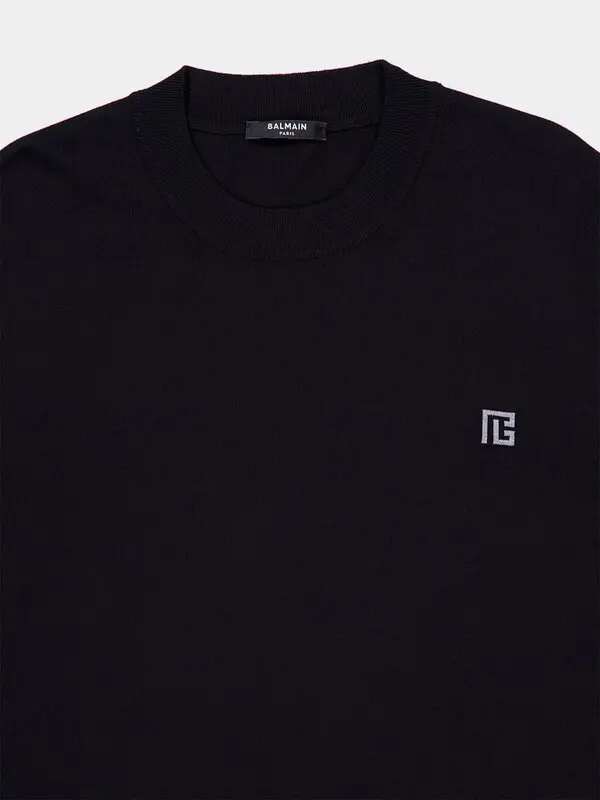 Balmain Silk-cotton Jumper With Pb Logo - Black