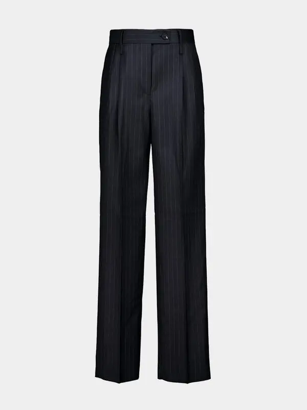FERRAGAMO Pinstripe Wool Wide-leg Trousers - Grey