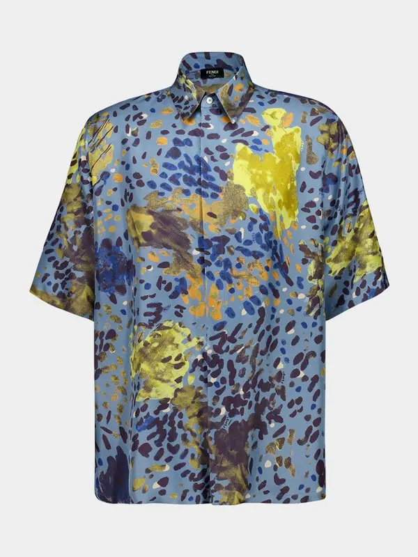 Fendi Airforce And Yellow Falena Silk Shirt - Blue