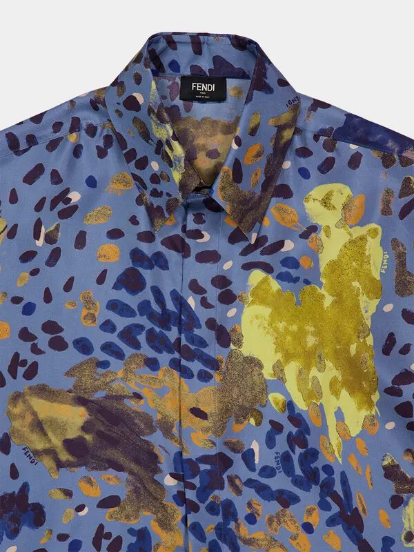 Fendi Airforce And Yellow Falena Silk Shirt - Blue