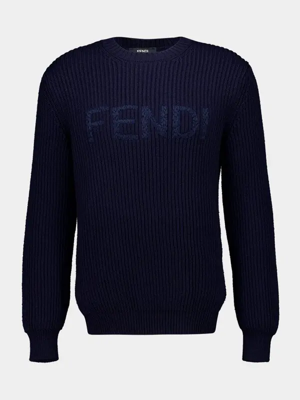 Fendi Wool Pullover With Logo - Blue