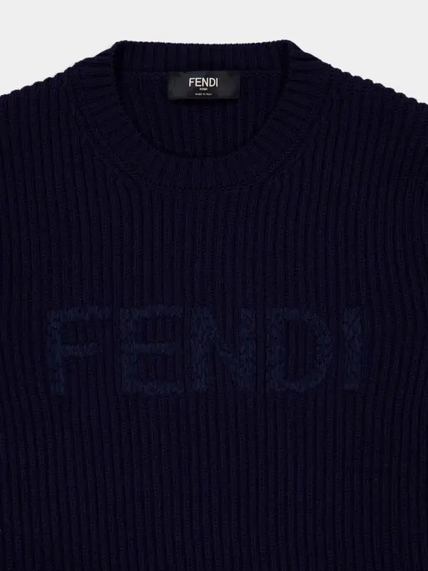 Fendi Wool Pullover With Logo - Blue