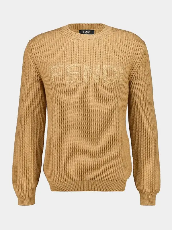 Fendi Wool Pullover With Embroidered Logo - Brown