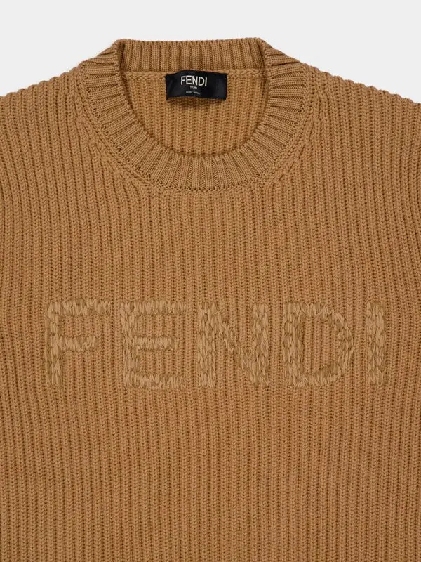 Fendi Wool Pullover With Embroidered Logo - Brown