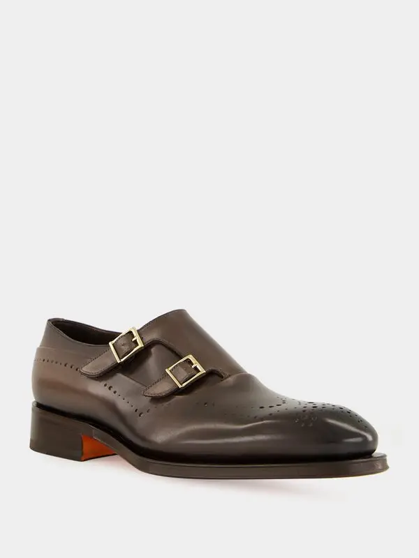 Santoni Leather Double-buckle Brogue Shoes